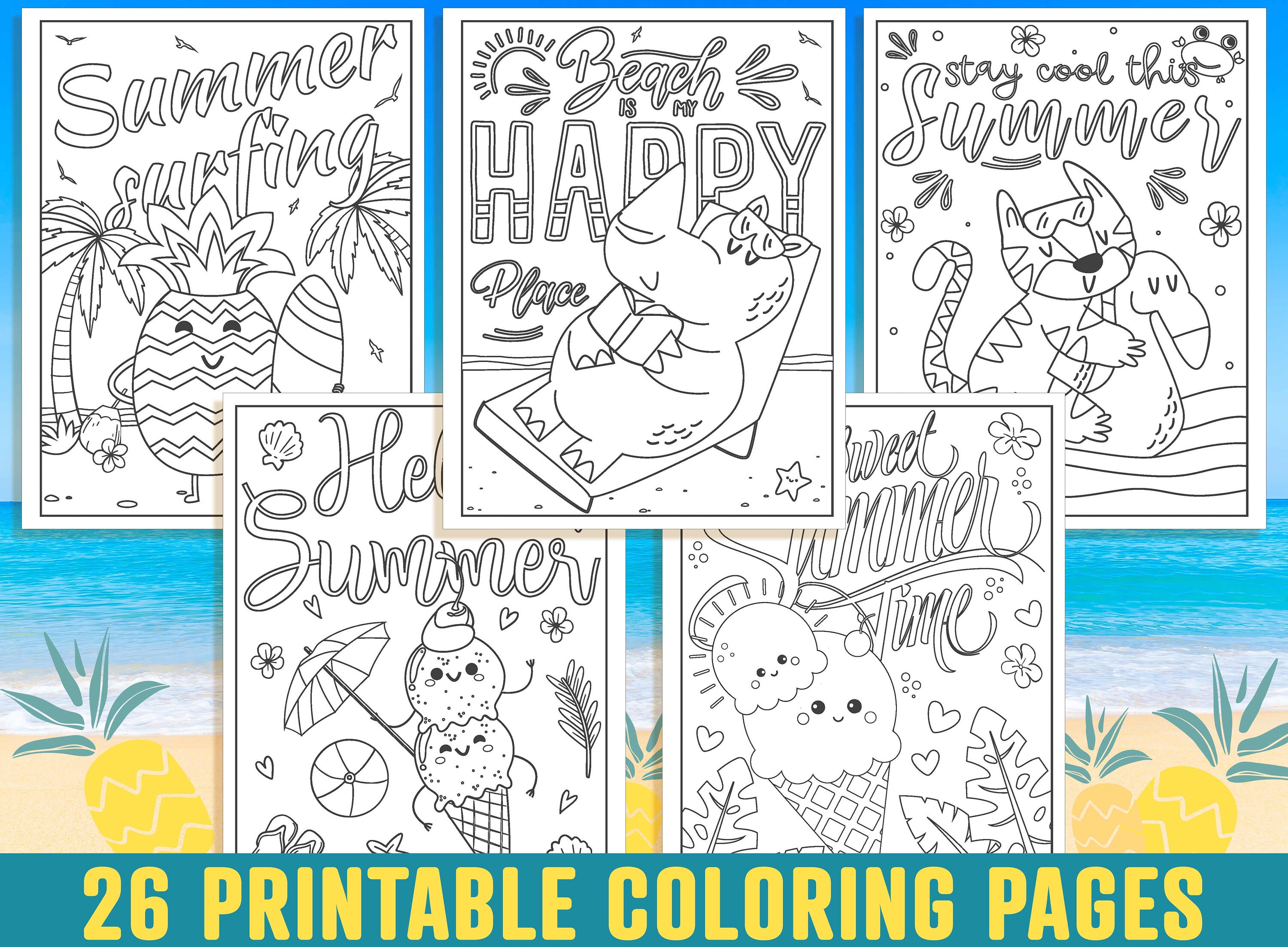 Summer Coloring Pages 26 Printable Summer Holiday Coloring - Etsy
