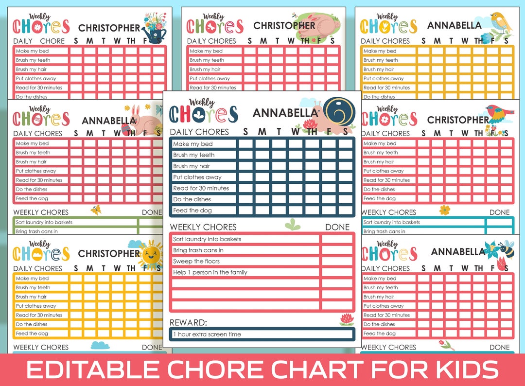 Get Organized This Spring With a Printable and Editable Chore Chart for ...