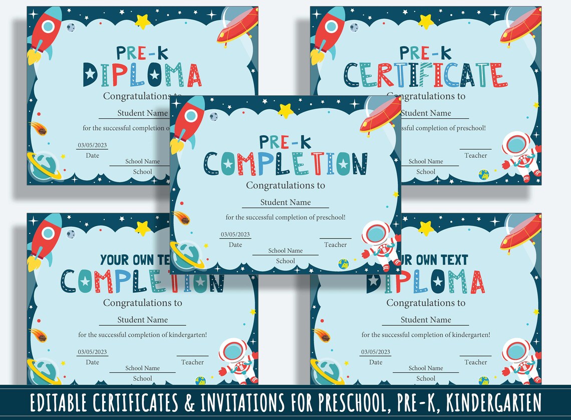 Pre K Graduation Certificate, Editable End of Year Diplomas ...