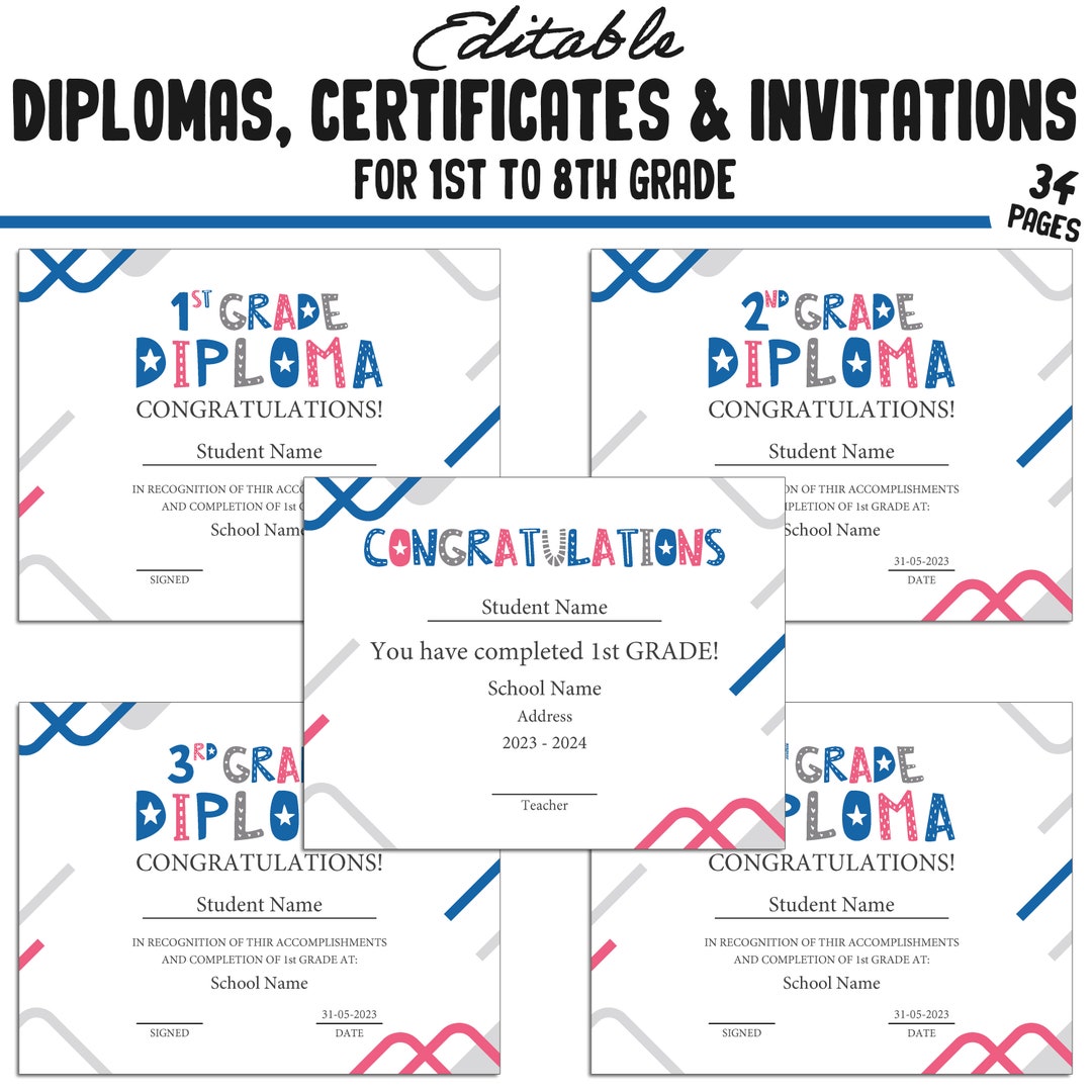 Graduation Diploma for First Graders, 1st-8th Grade Certificates, and ...