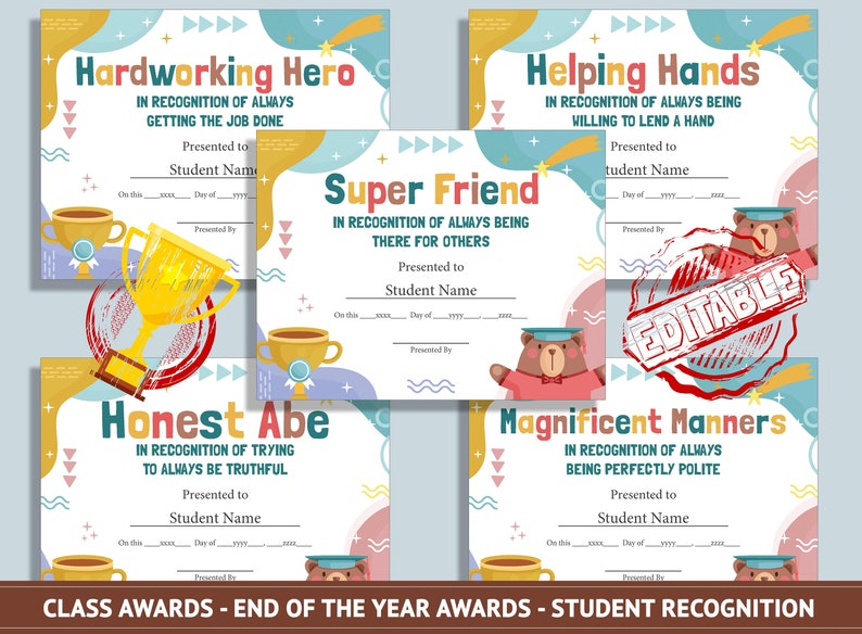 Class Awards Editable - End of the Year Awards - Student Recognition ...