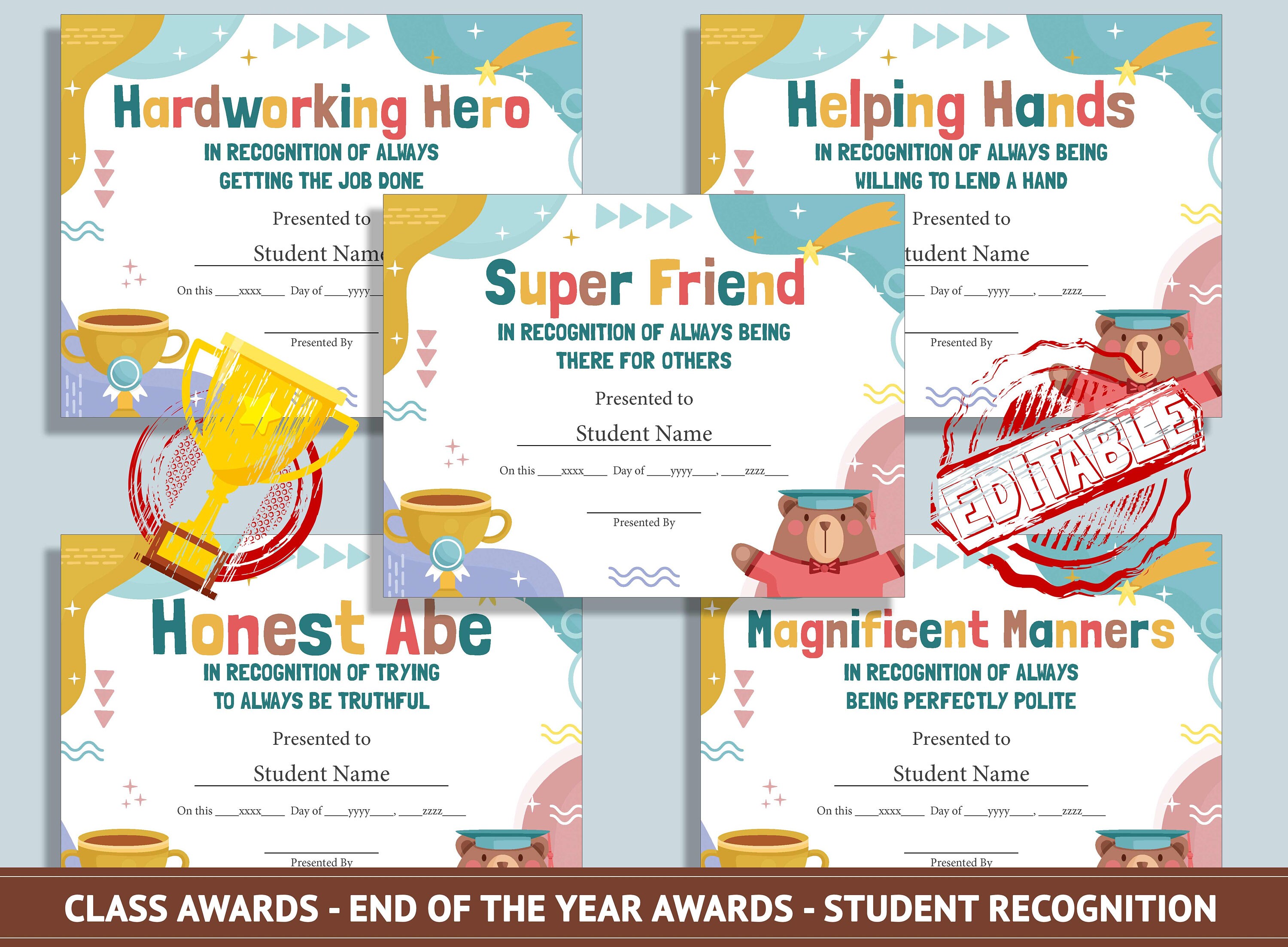 Class Awards Editable End of the Year Awards Student Recognition, PDF ...