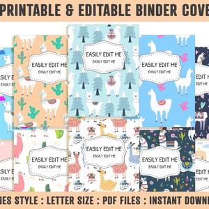 Llama Binder Cover, 10 Printable & Editable Covers+spines, Binder ...