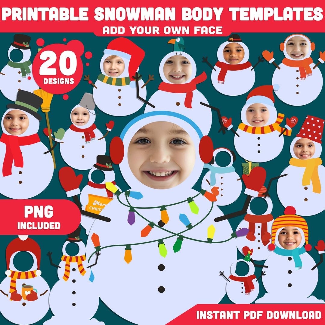 Printable Snowman Body Templates for Kids, 20 Designs, Fun Christmas ...