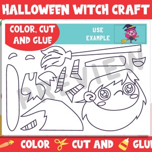 Cute Halloween Witch Craft Activity - Color, Cut, and Glue for Prek to ...