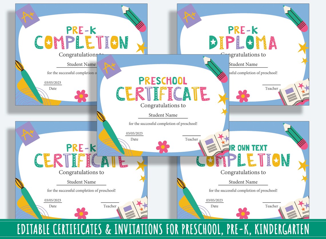 Preschool Certificate End of the Year, Editable Preschool Certificates ...