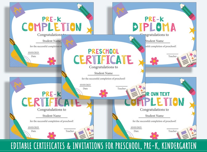 Preschool Certificate End of the Year, Editable Preschool Certificates ...