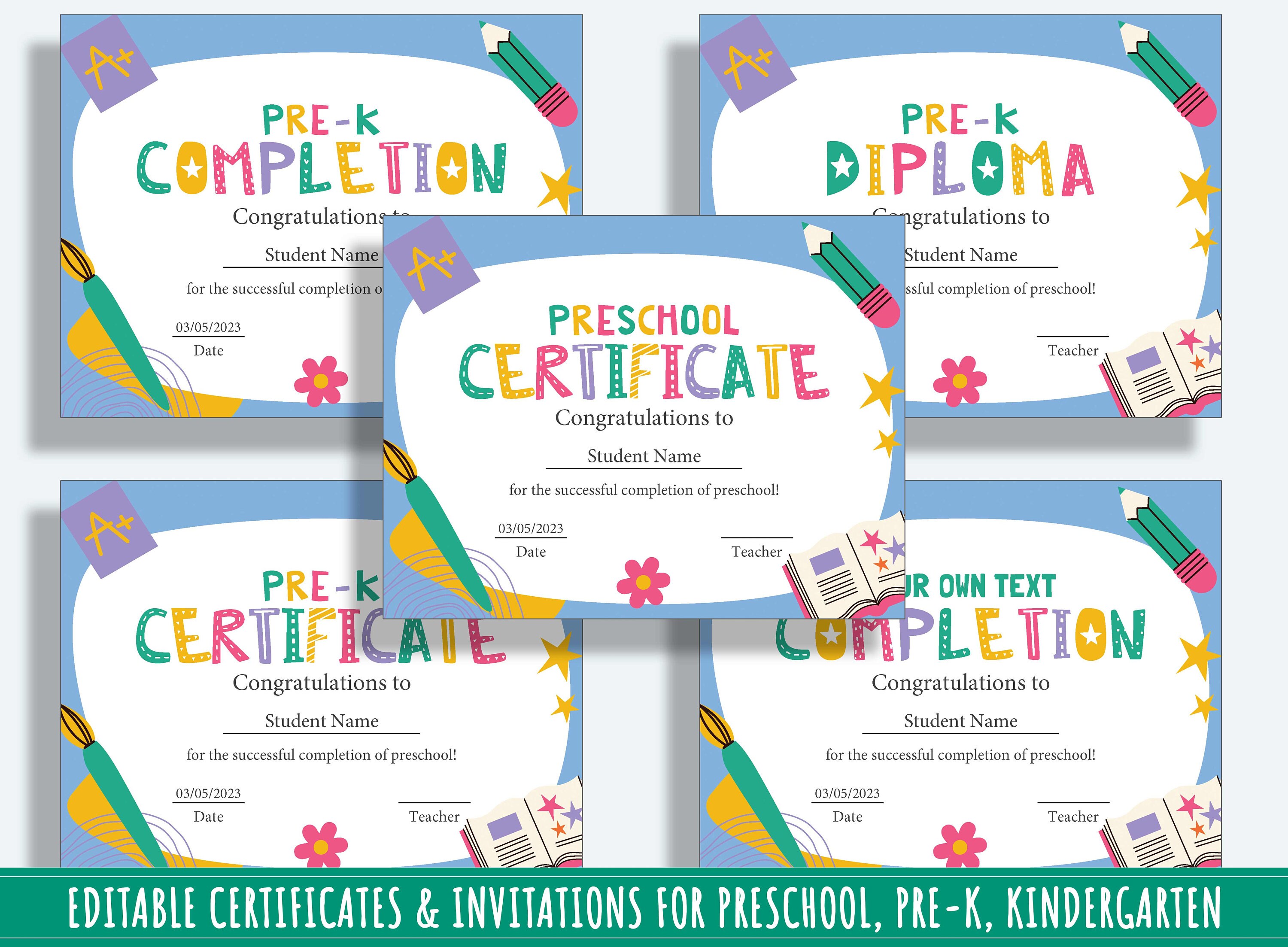 Preschool Certificate End of the Year, Editable Preschool Certificates ...