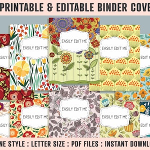 Flower Binder Cover Templates, 10 Printable & Editable Binder Covers ...