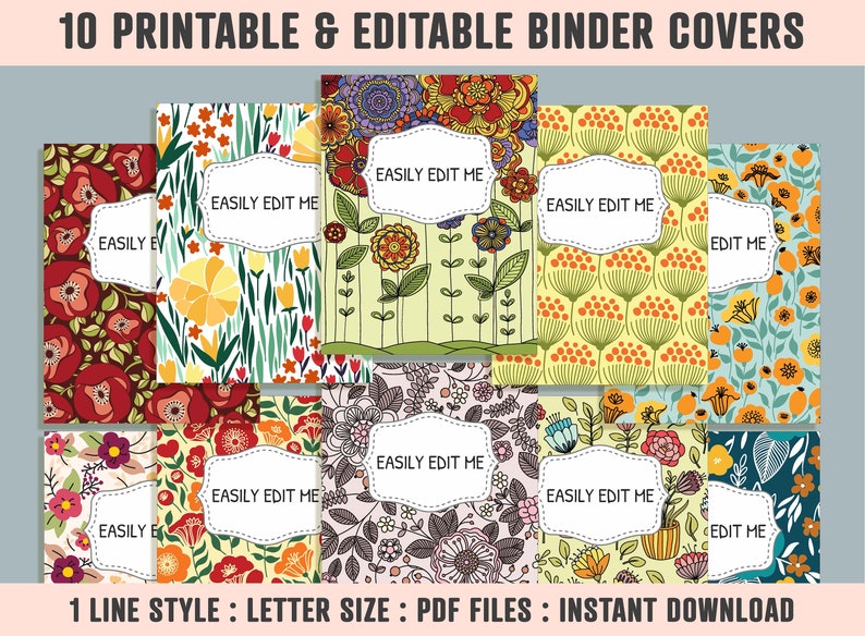 Flower Binder Cover Templates 10 Printable & Editable Binder - Etsy