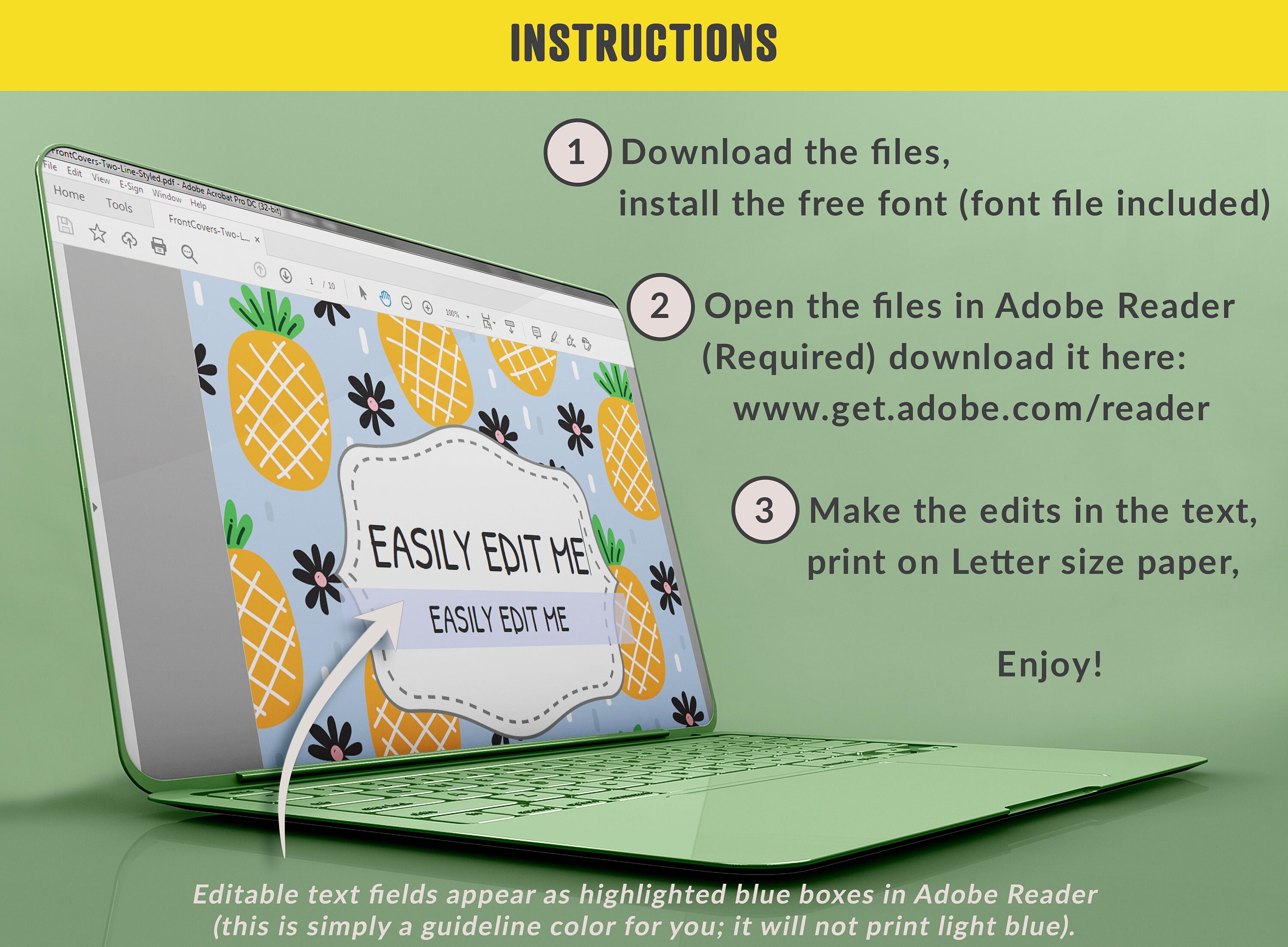 Summer Binder Cover, 10 Printable & Editable Coversspines, Binder ...