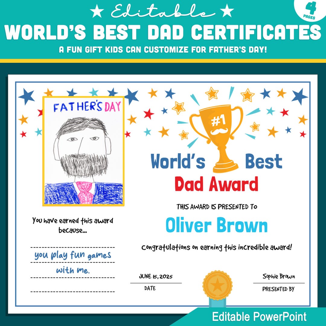 Editable Father’s Day Awards Certificates – Pre-colored and B&W, With ...