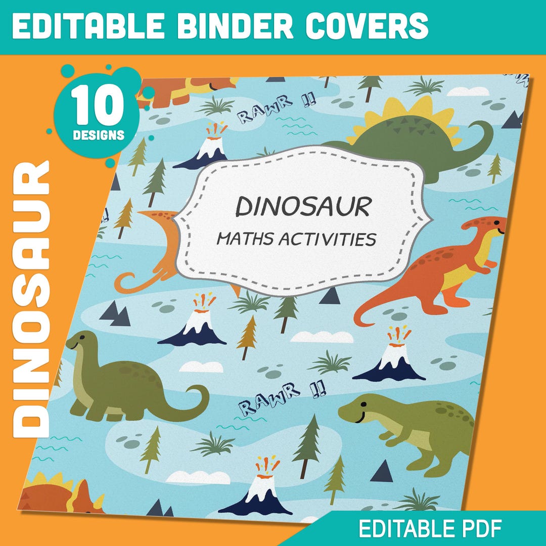 Cute Dinosaur Family Binder Cover, 10 Printable & Editable Binder ...