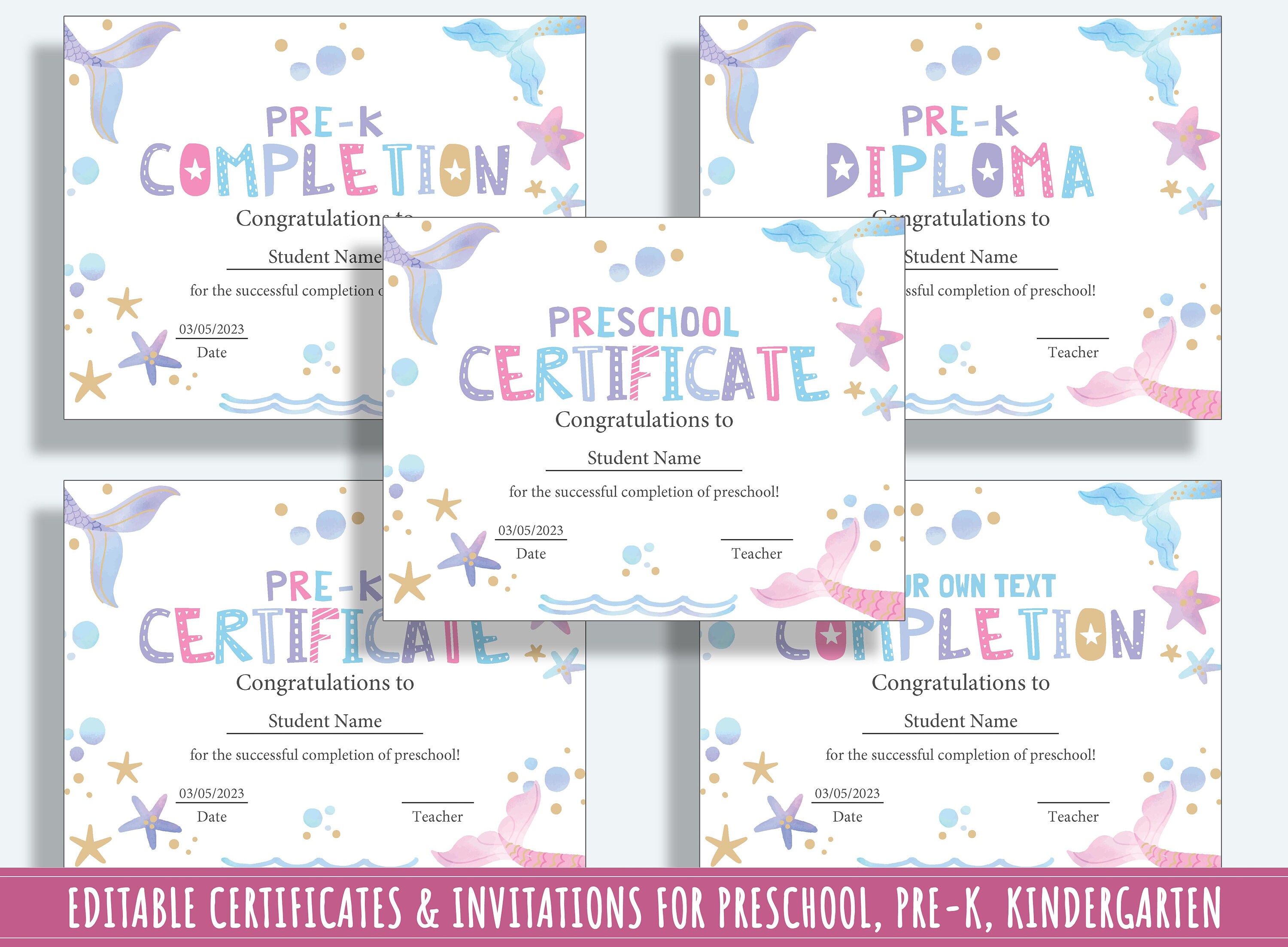 Editable Diplomas, Certificates, Invitations for Prek, K, 1st, and 2nd ...