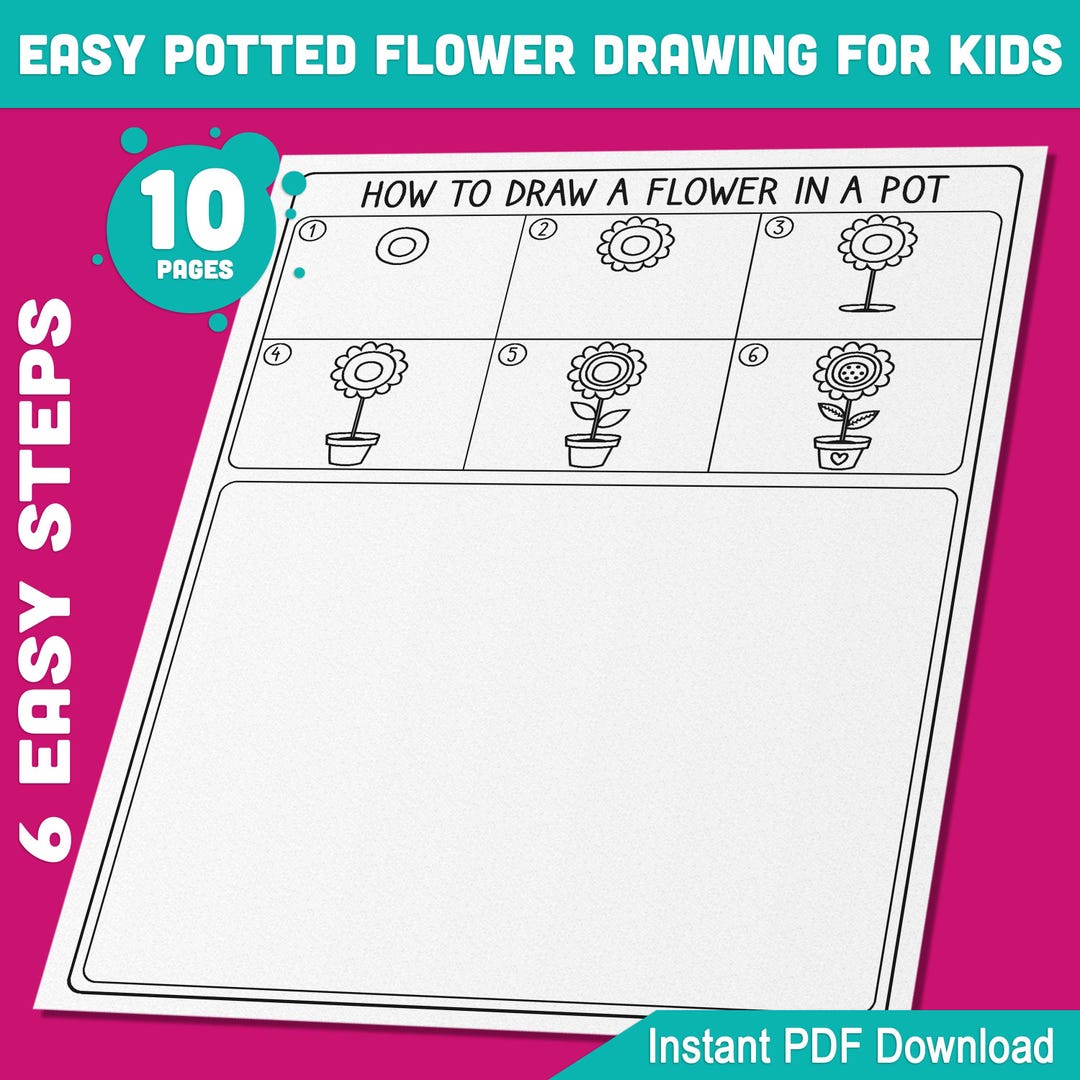 Easy Potted Flower Drawing for Kids: 5-page Step-by-step Guide + 5 ...