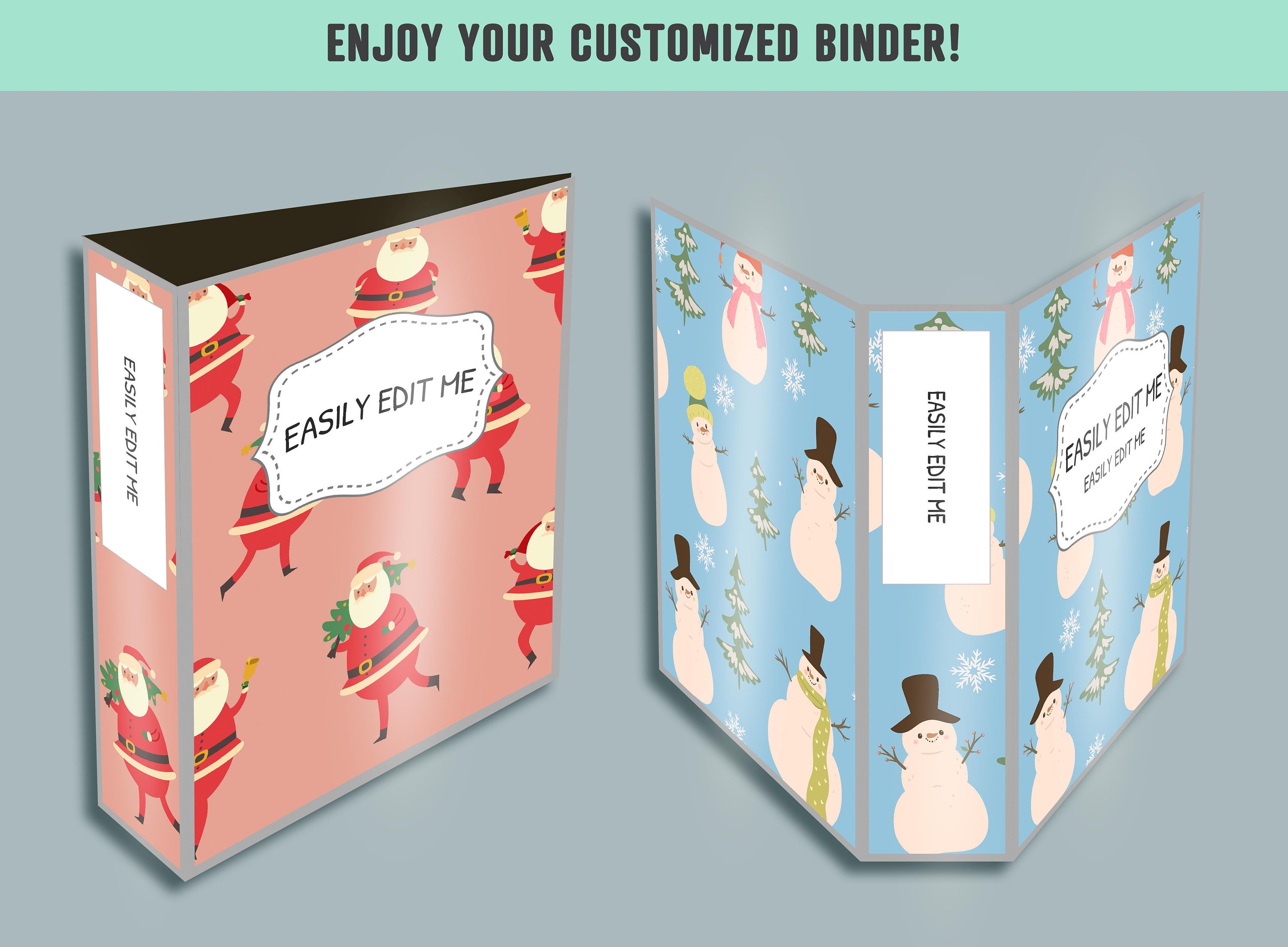 Santa Claus Christmas Winter Binder Cover, 10 Printable/editable Binder ...