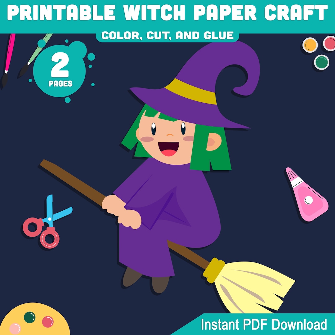 Printable Witch Paper Craft for Preschool, Pre-k, Kindergarten, Fun ...