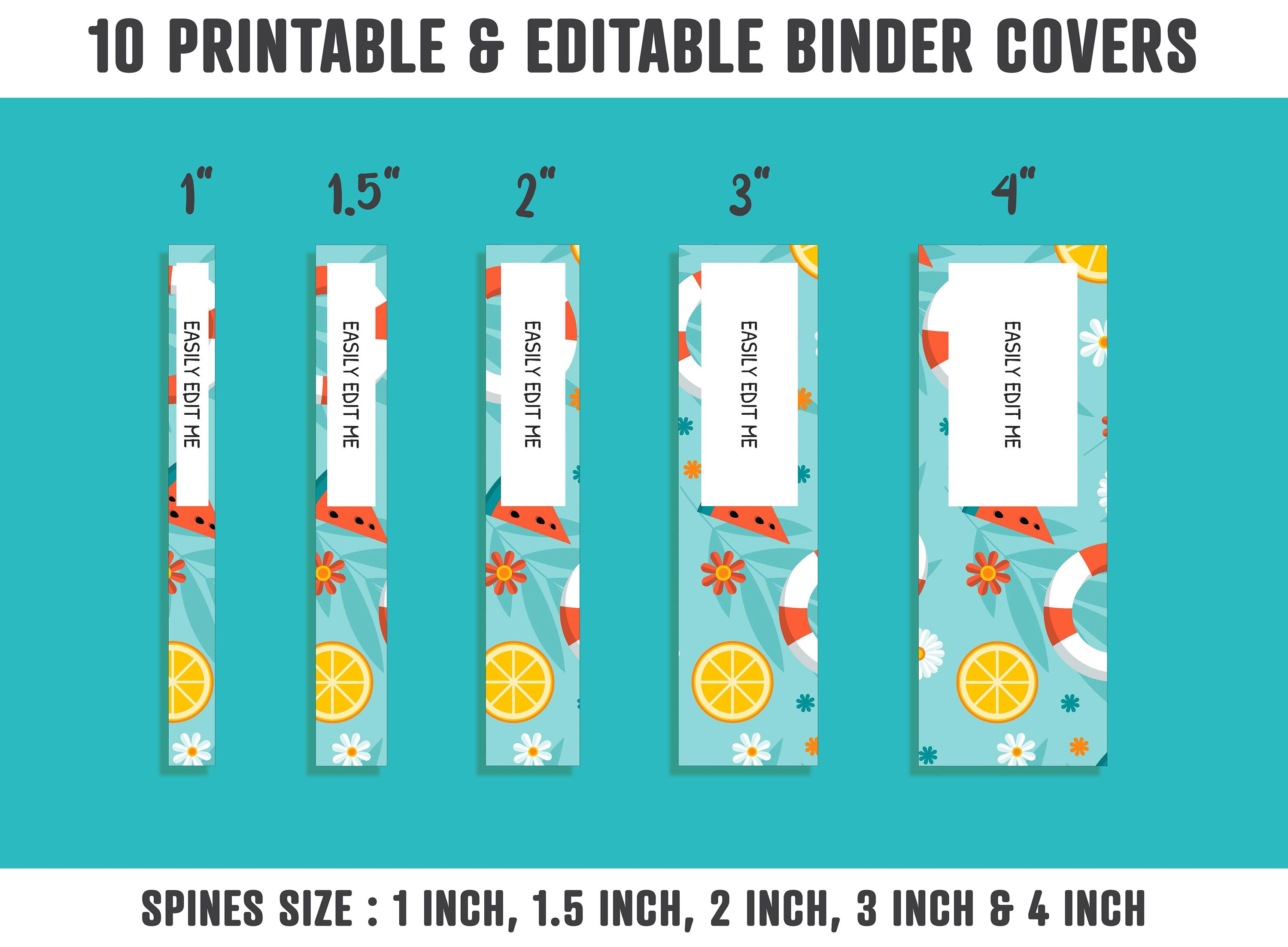 Binder Cover Template, 10 Printable/editable Binder Covers+spines ...