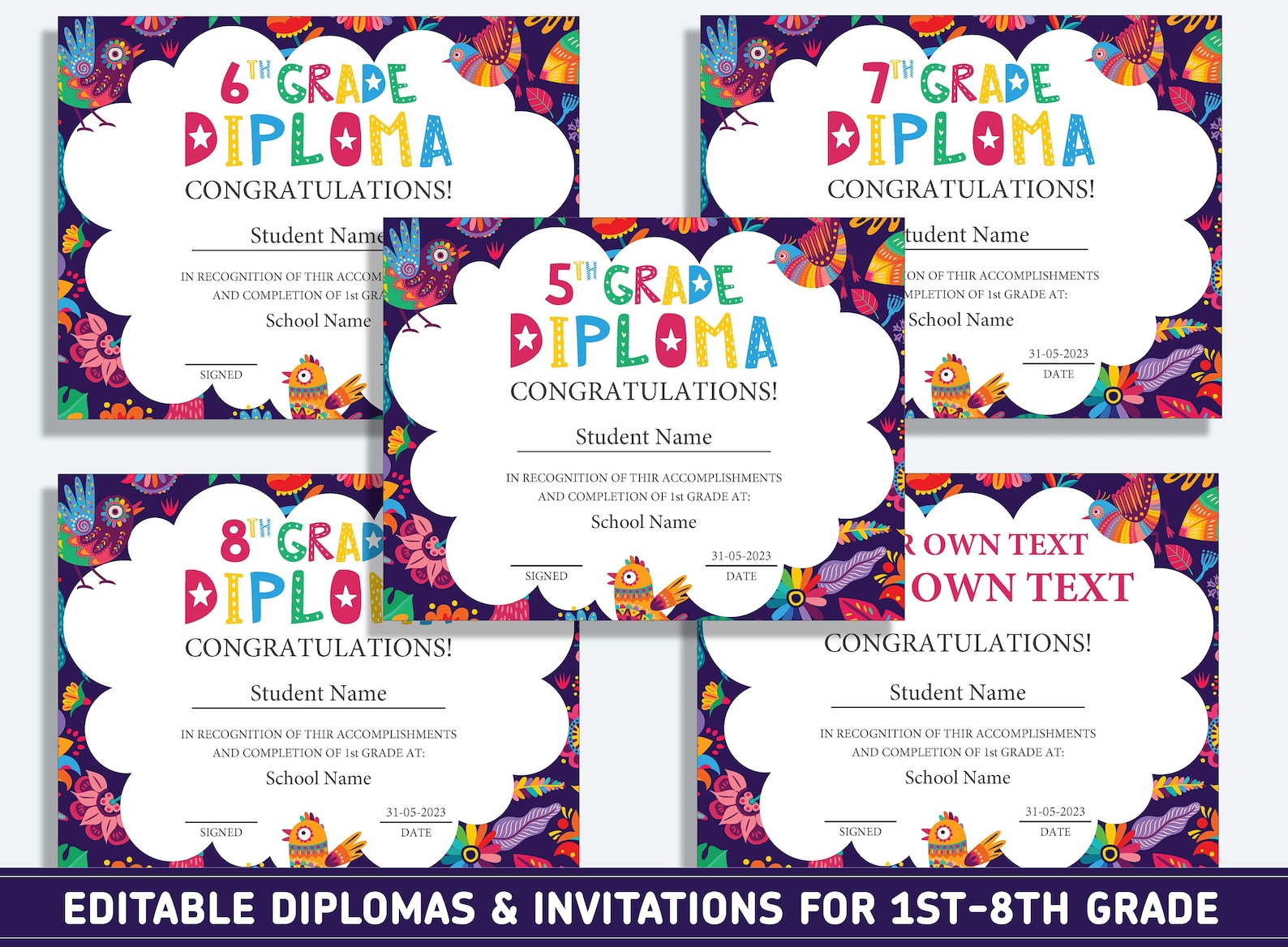 Editable 4th Grade Certificate, 1st to 8th Grade Diploma, Certificate ...