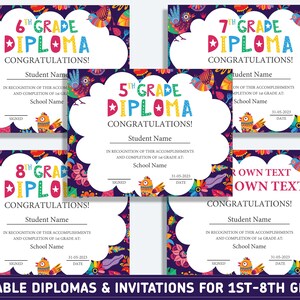 Editable 4th Grade Certificate, 1st to 8th Grade Diploma, Certificate ...