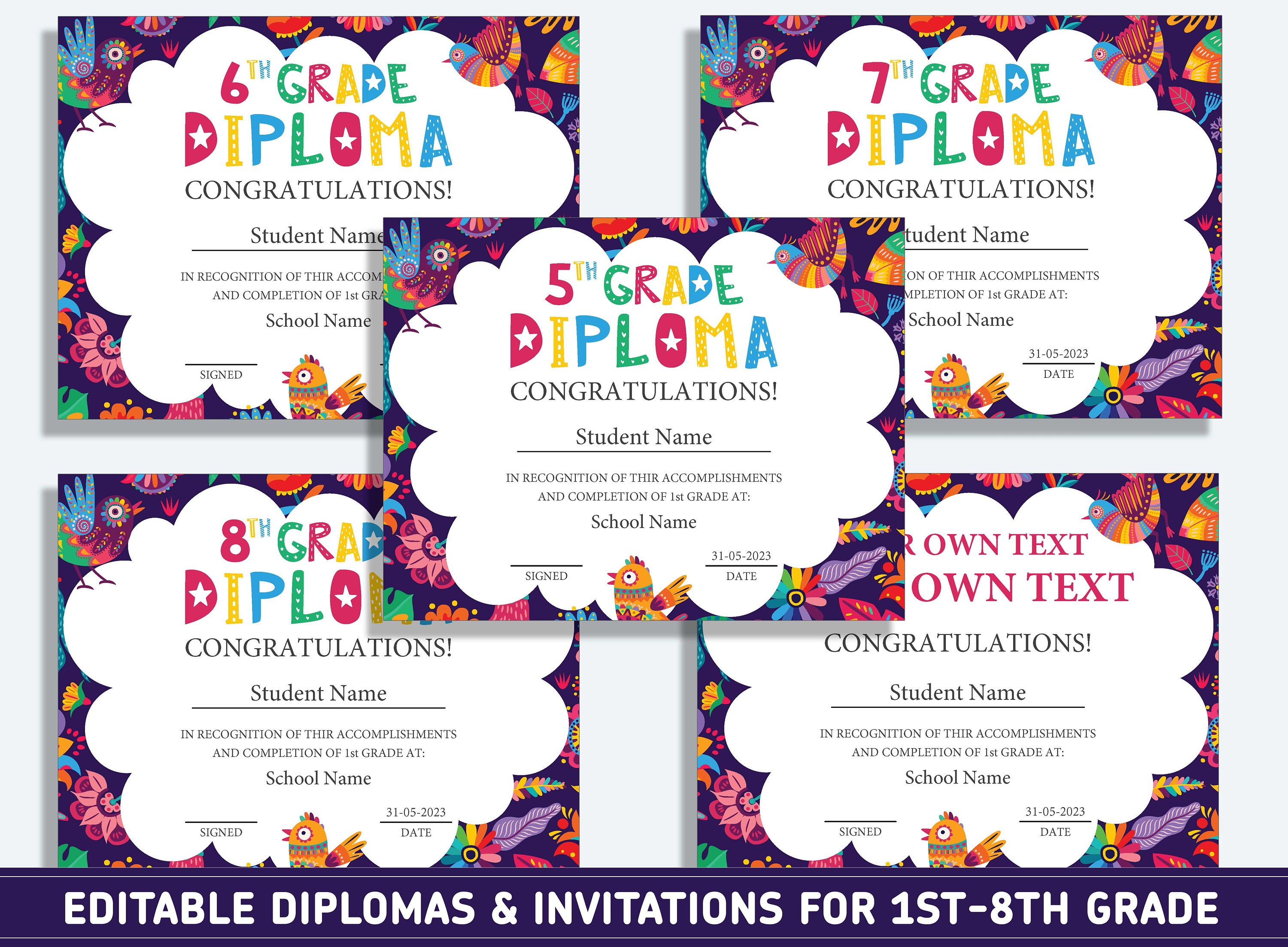 Editable 4th Grade Certificate, 1st to 8th Grade Diploma, Certificate ...