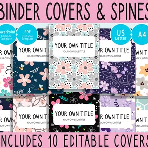 10 Editable Cute Flower Binder Covers, Includes 1", 1.5", 2" Spines ...