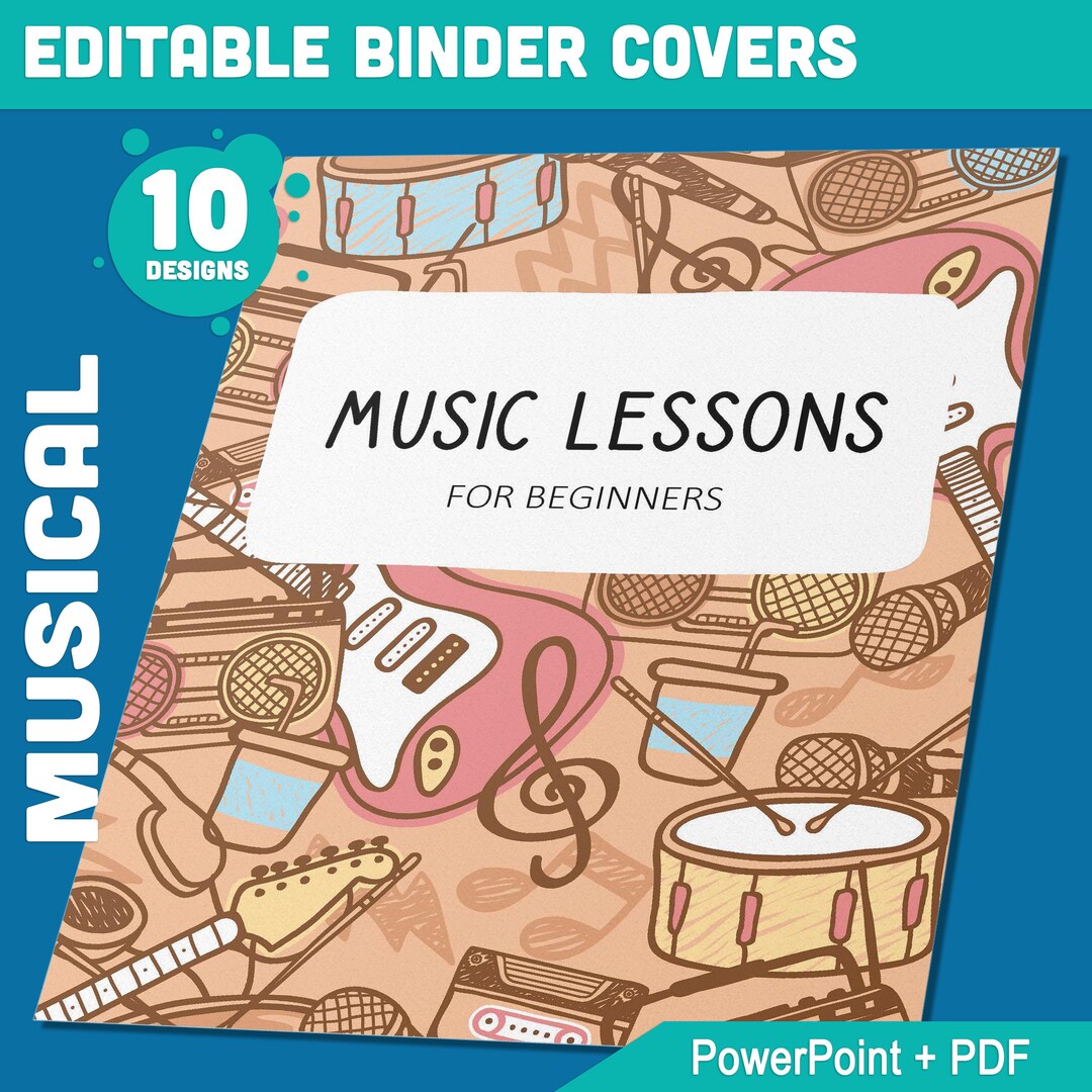 10 Editable Musical Instruments Binder Covers, Includes 1, 1.5, 2 ...