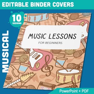 10 Editable Musical Instruments Binder Covers, Includes 1, 1.5, 2 ...