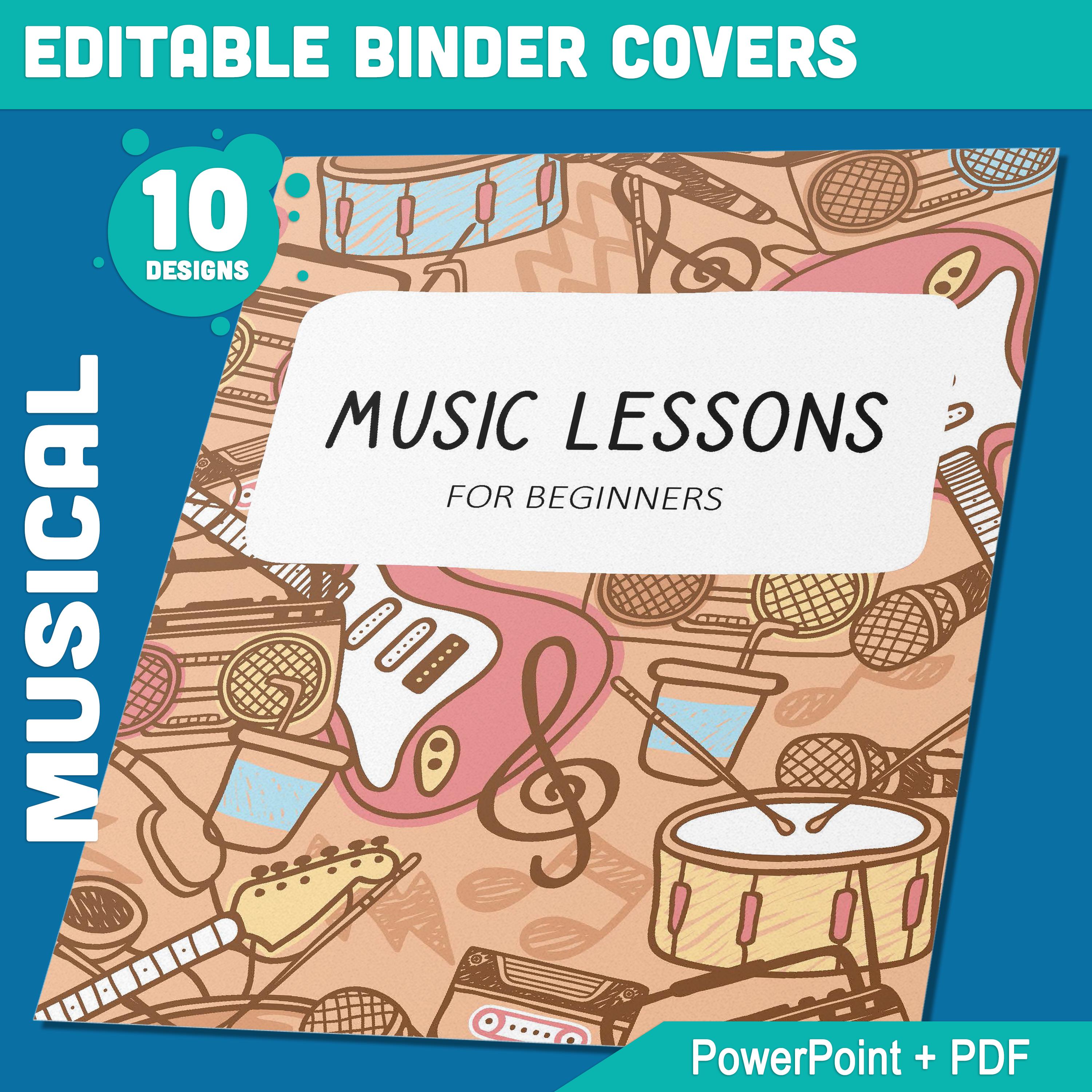 10 Editable Musical Instruments Binder Covers, Includes 1, 1.5, 2 ...