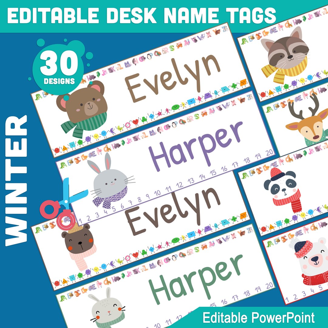 Editable Winter Desk Name Tags for Students: 30 Winter Animal Designs ...