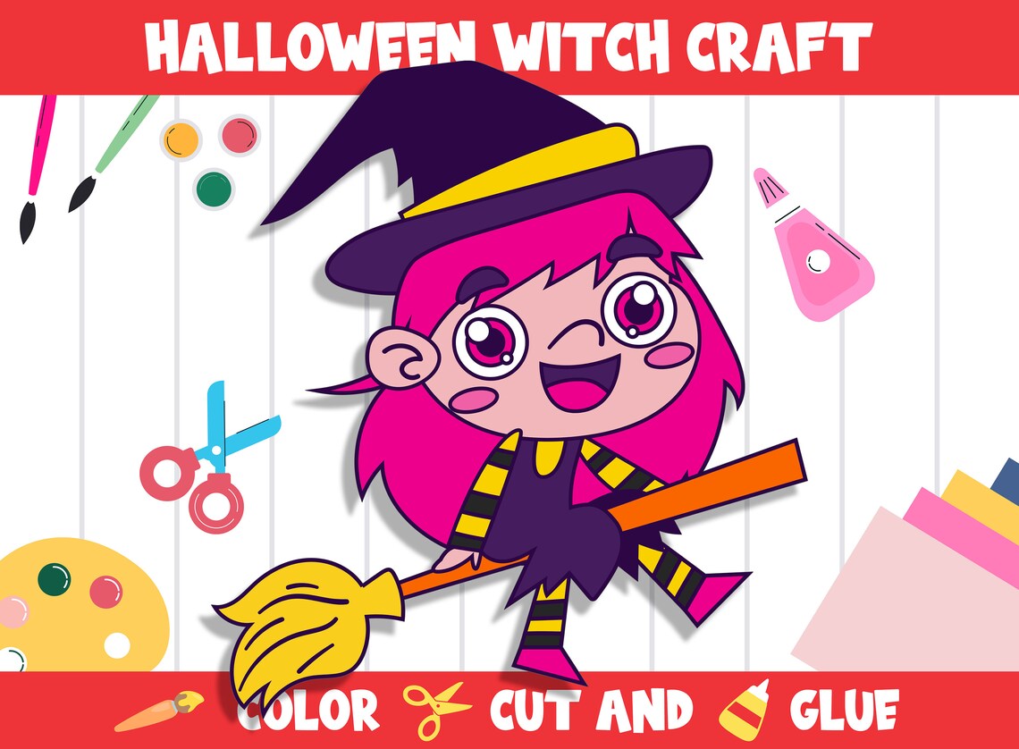 Cute Halloween Witch Craft Activity Color, Cut, and Glue for Prek to ...