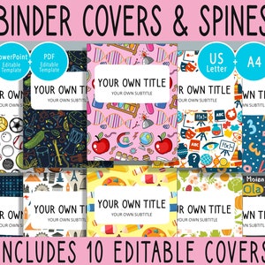 10 Editable School Subject Binder Covers, Includes 1", 1.5", 2" Spines ...