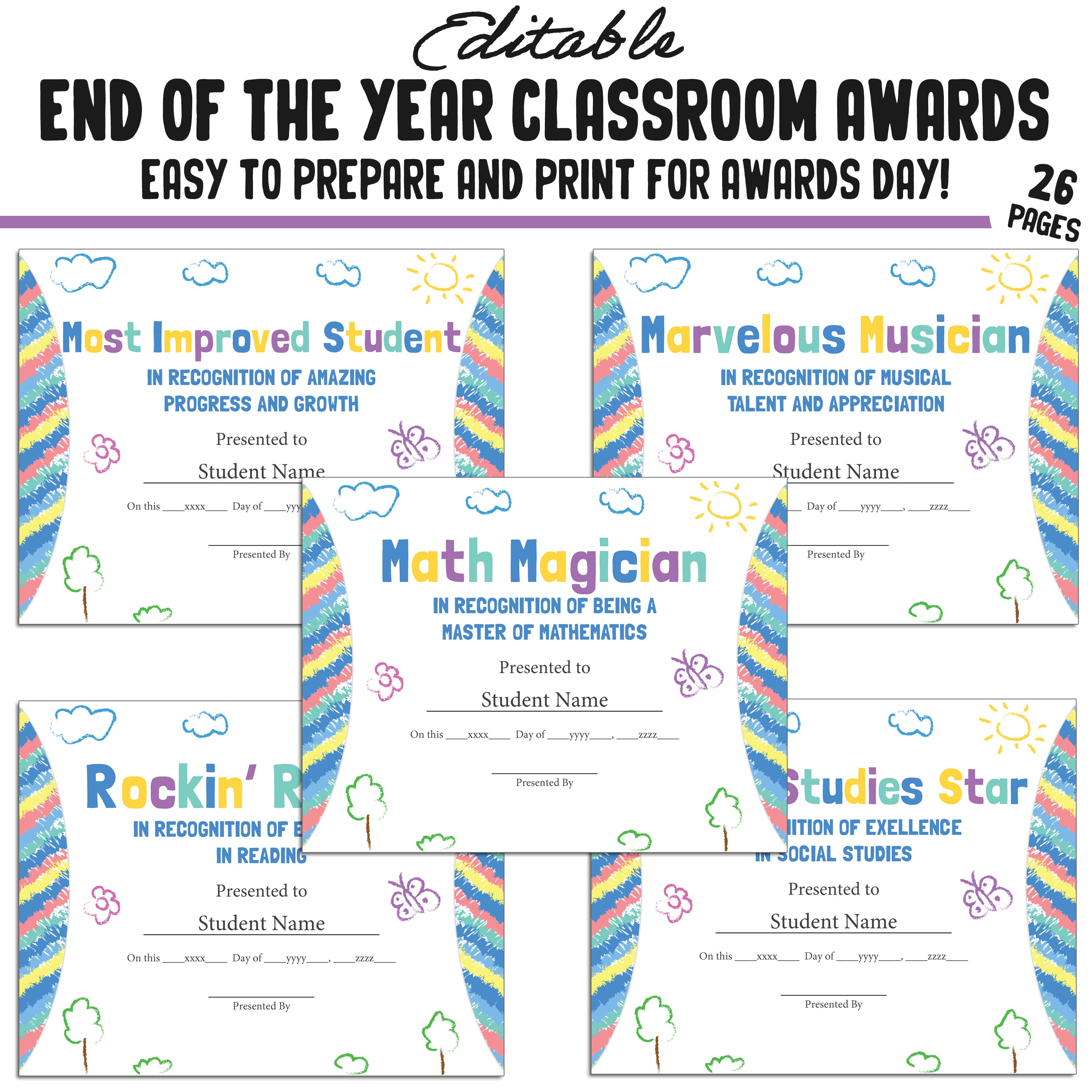 Editable End of Year Awards for Students, 26 Pages, PDF, Instant ...