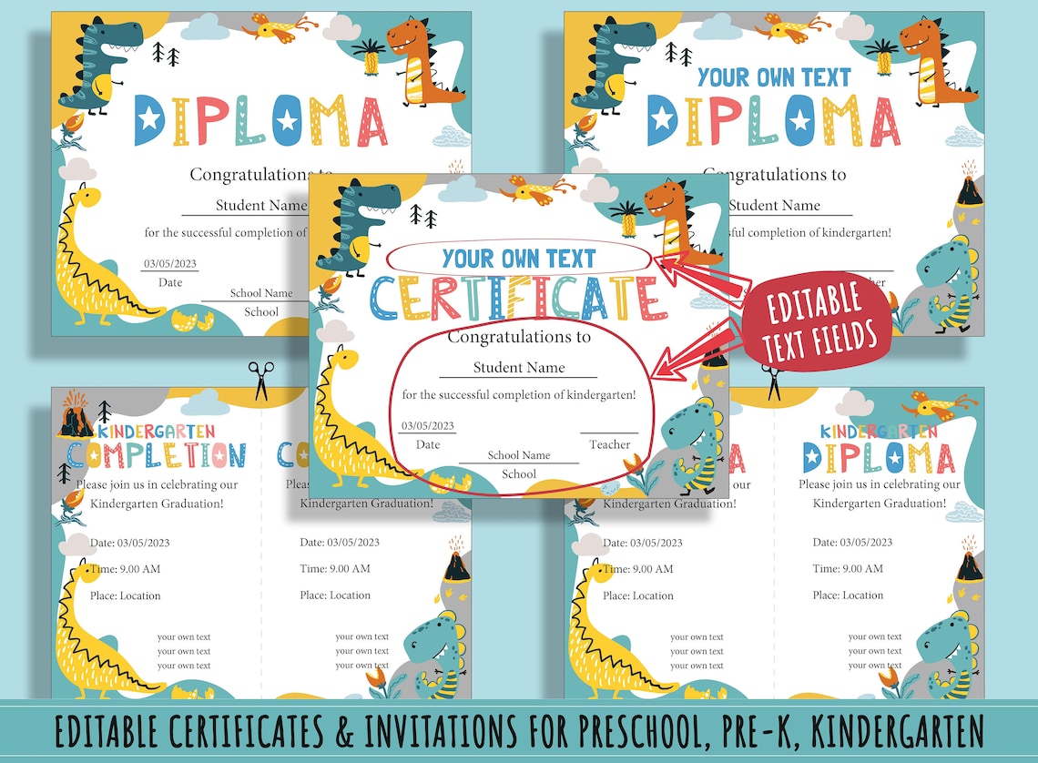 Editable Preschool Diplomas, Certificates, and Graduation Invitations ...