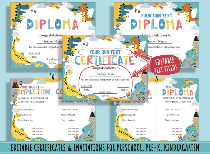 Editable Preschool Diplomas, Certificates, and Graduation Invitations ...