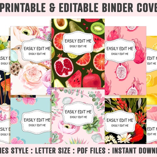 Fruit and Floral Binder Cover 10 Printable & Editable Binder - Etsy