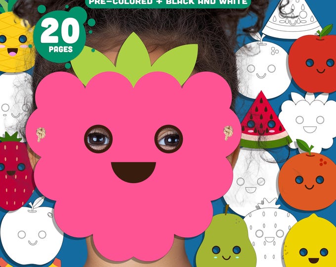 Fruits Printable Coloring Masks, Strawberry Mask, Banana Mask, Orange ...
