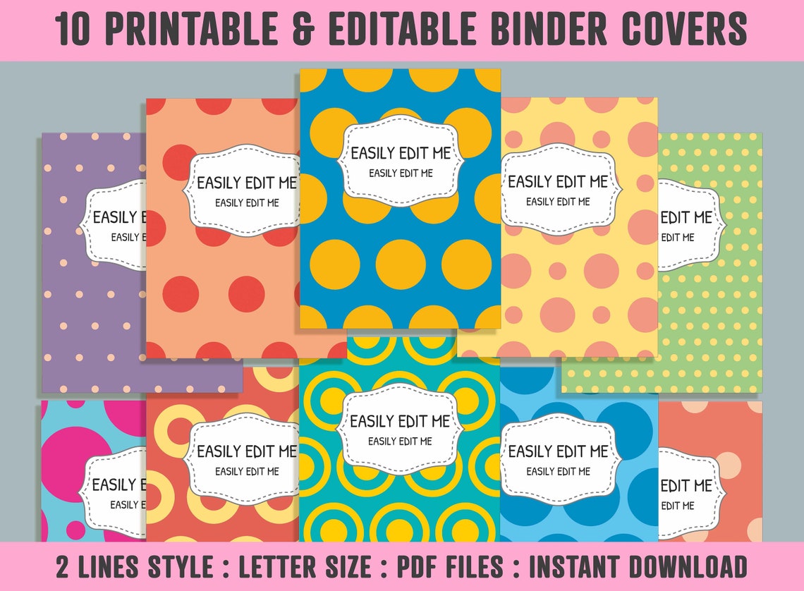 Pastel & Bright Colors Polka Dot Binder Cover, 10 Printable/editable ...