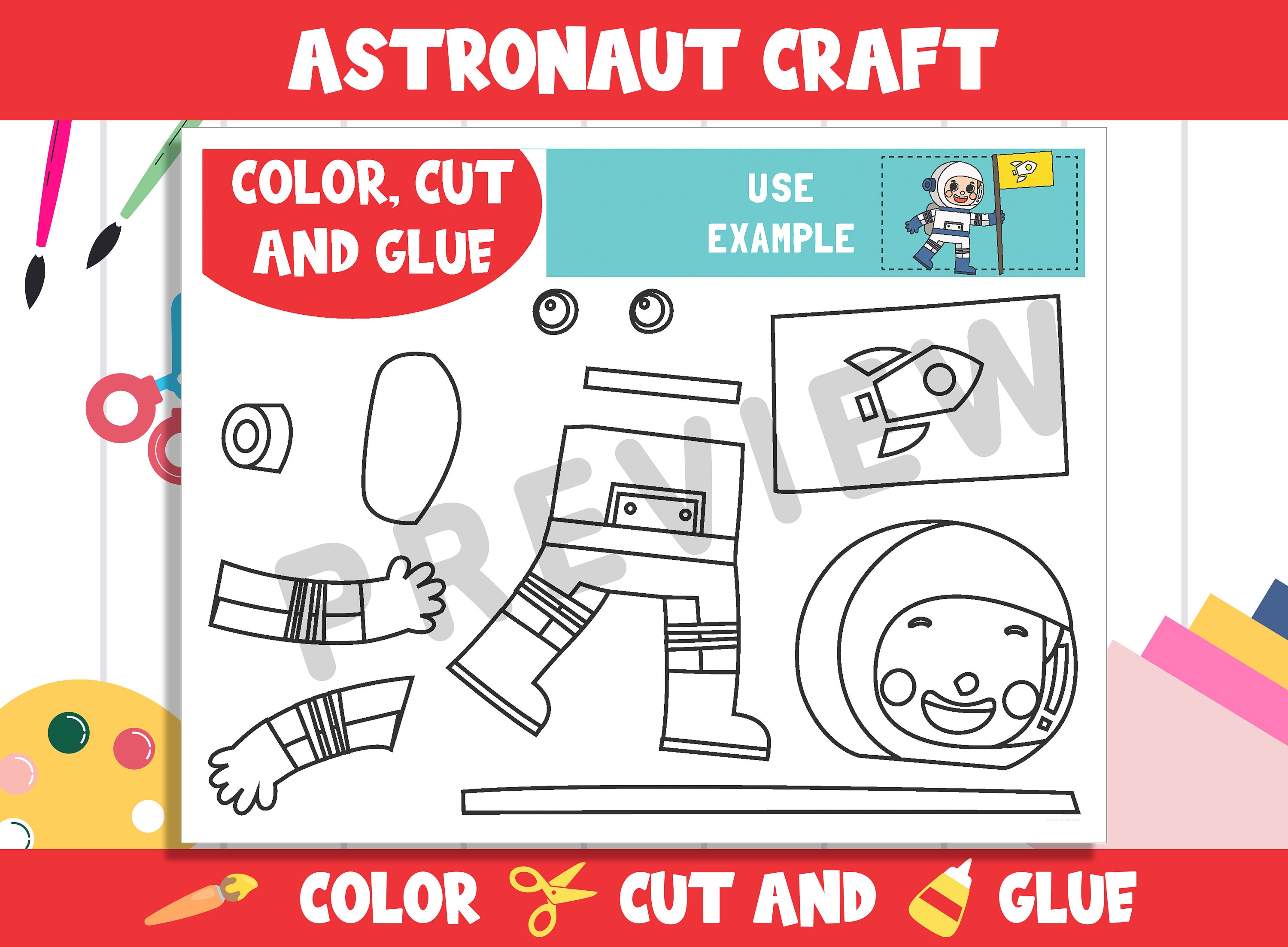 Cute Astronaut Craft Activity Color, Cut, and Glue for Prek to 2nd ...