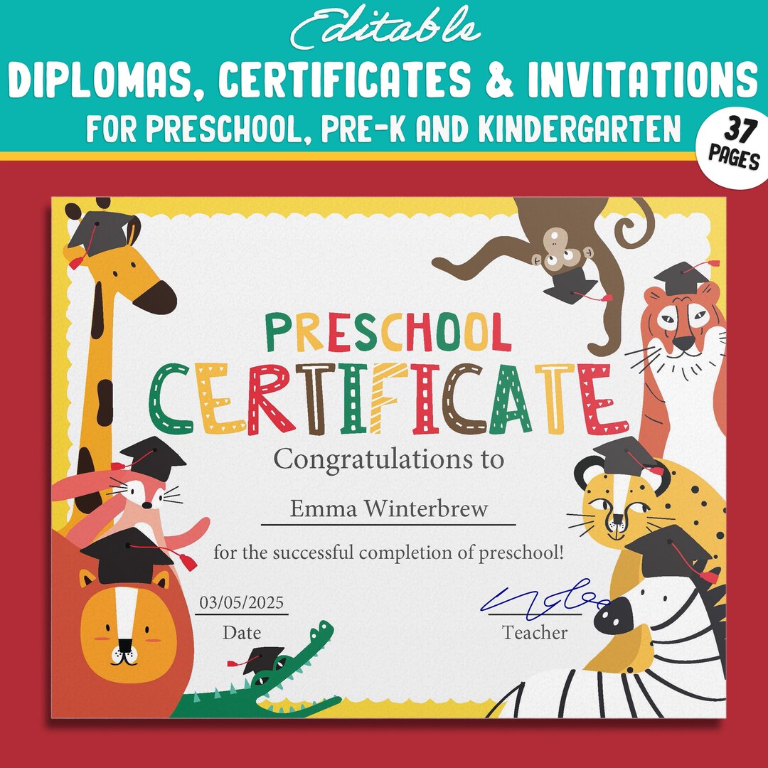 Fun Editable Certificates and Invitations for Preschool, Pre-k, and ...