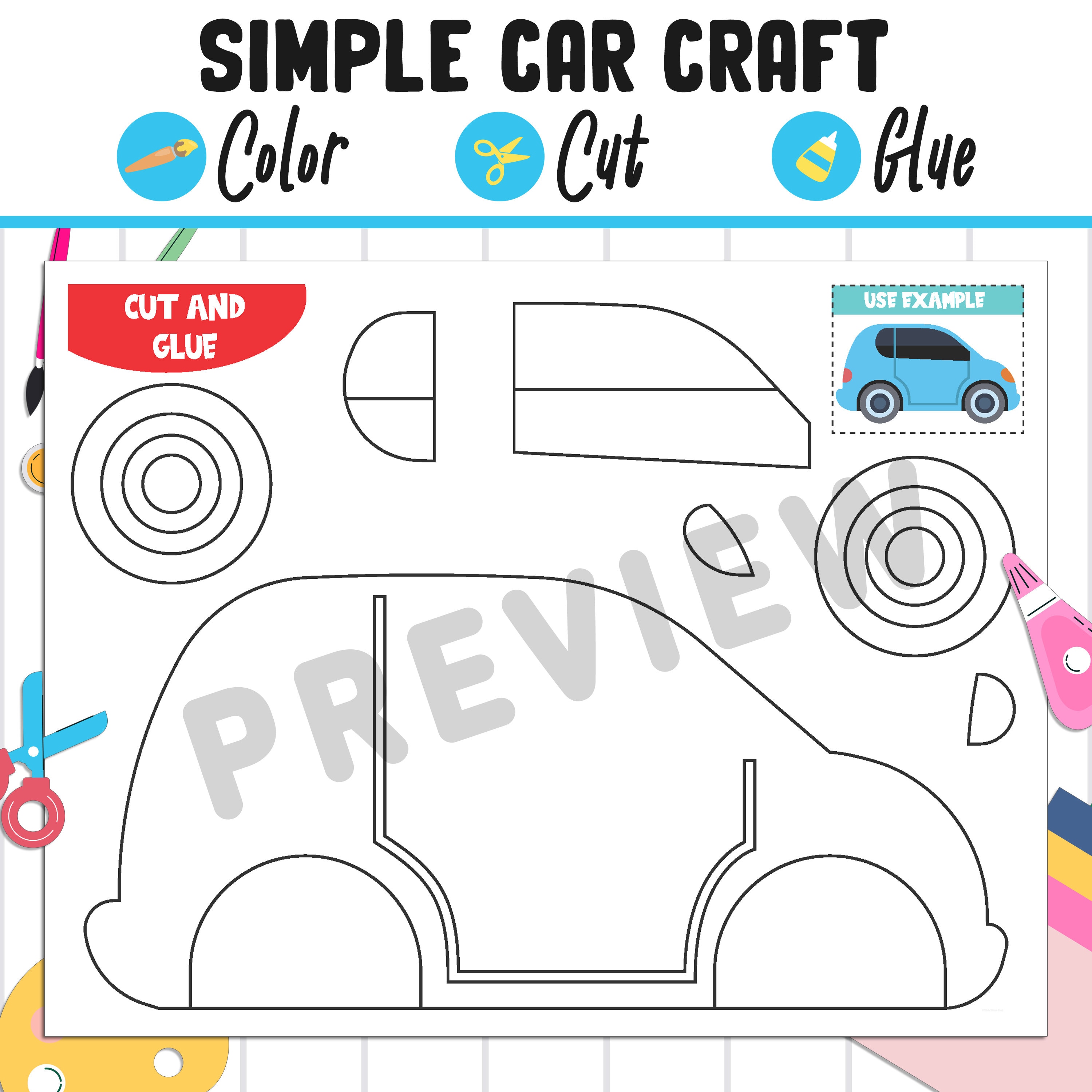 Simple Car Craft for Kids : Color, Cut, and Glue, a Fun Activity for ...