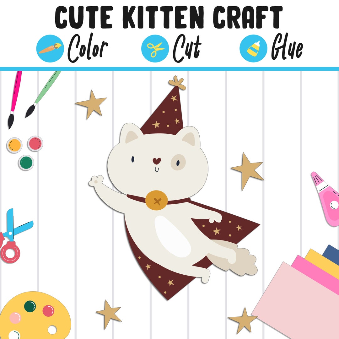 Cute Magic Kitten Craft for Kids: Color, Cut, and Glue, a Fun Activity ...