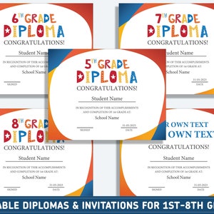 Editable End of 3rd Grade Certificate, 1st to 8th Grade Diploma ...
