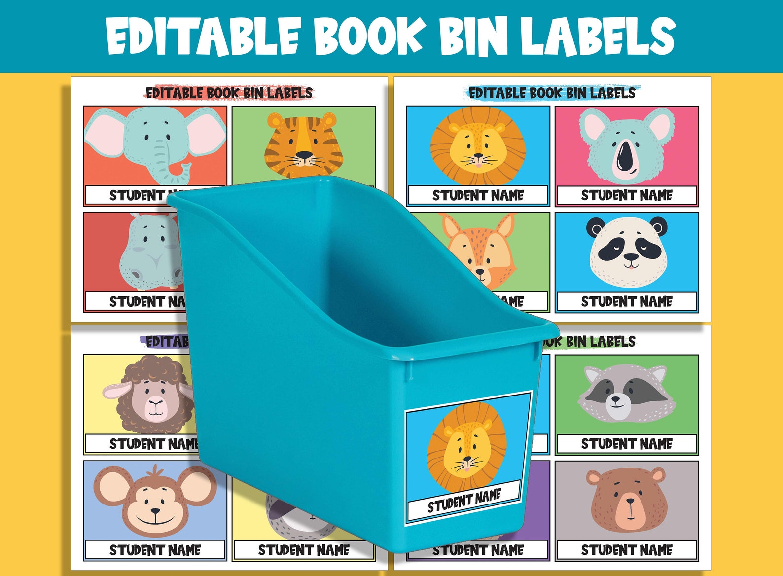 Editable Cute Animal Library Book Bin Labels: 16 Customizable Designs ...