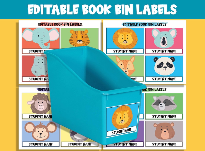 Editable Cute Animal Library Book Bin Labels: 16 Customizable Designs ...