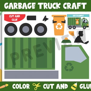 Garbage Truck Craft Activity - Color, Cut, and Glue for Prek to 2nd ...