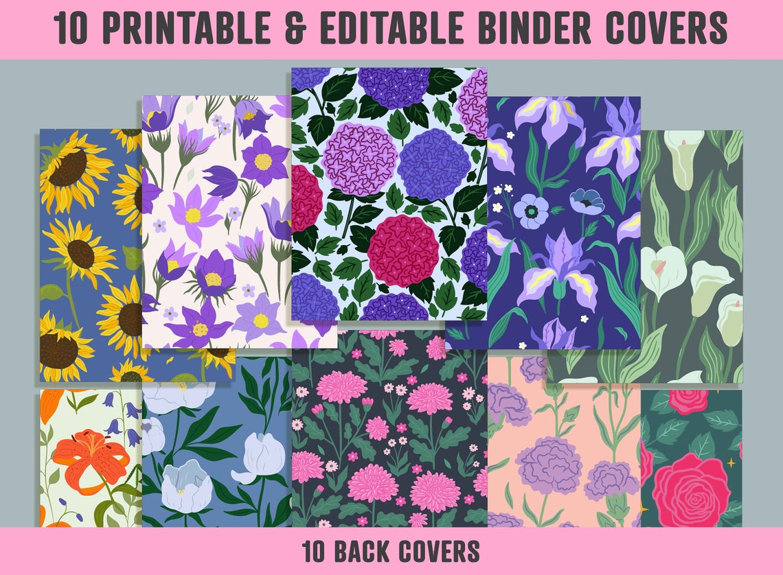 Blooming Flowers Binder Cover 10 Printable/editable Binder - Etsy