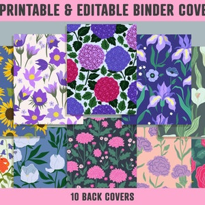 Blooming Flowers Binder Cover, 10 Printable/editable Binder Covers ...