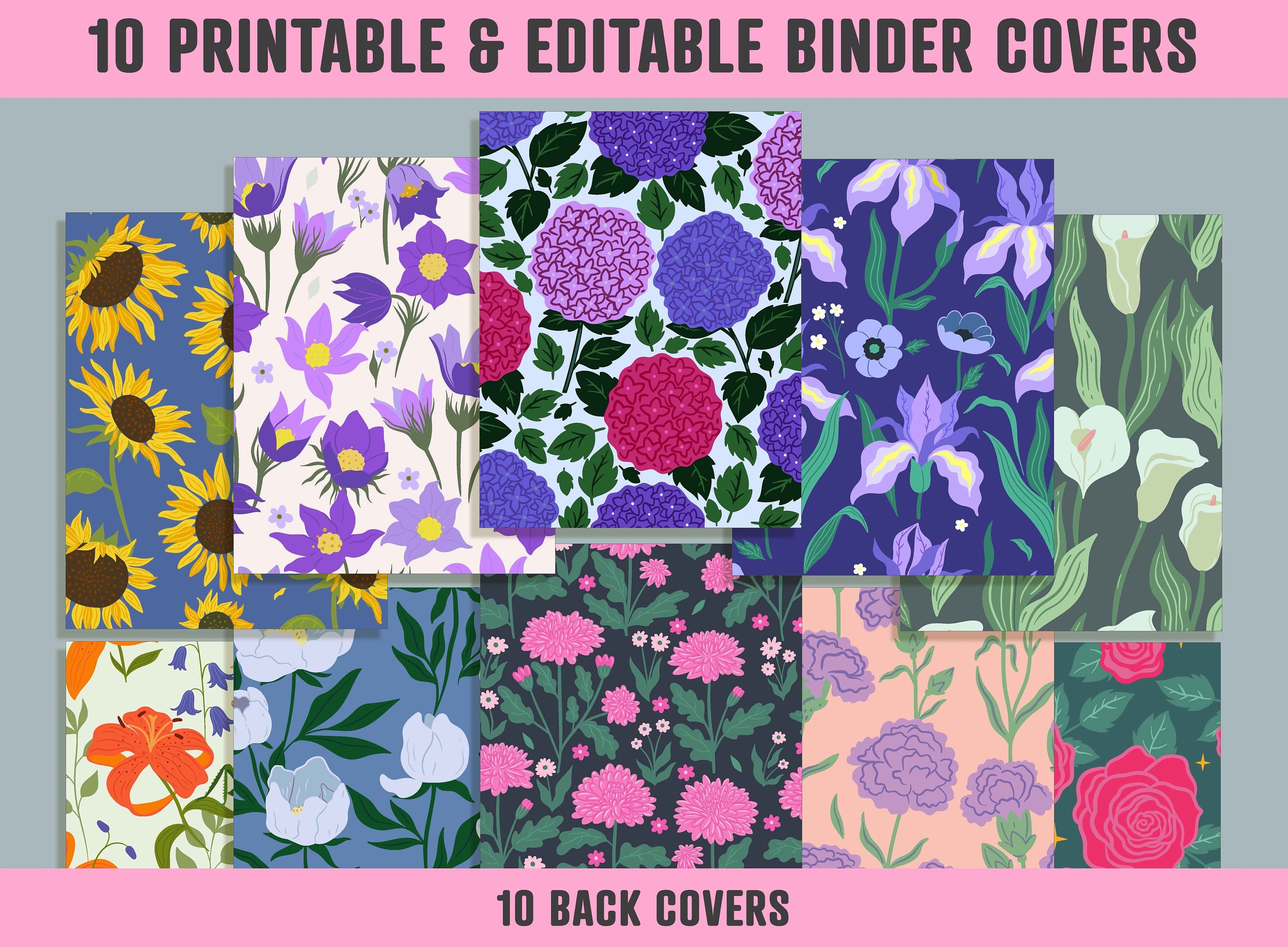 Blooming Flowers Binder Cover 10 Printable/editable Binder - Etsy