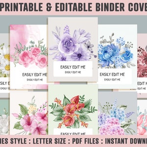 Floral Binder Cover, 10 Covers+spines, Binder Cover Printable, Editable ...